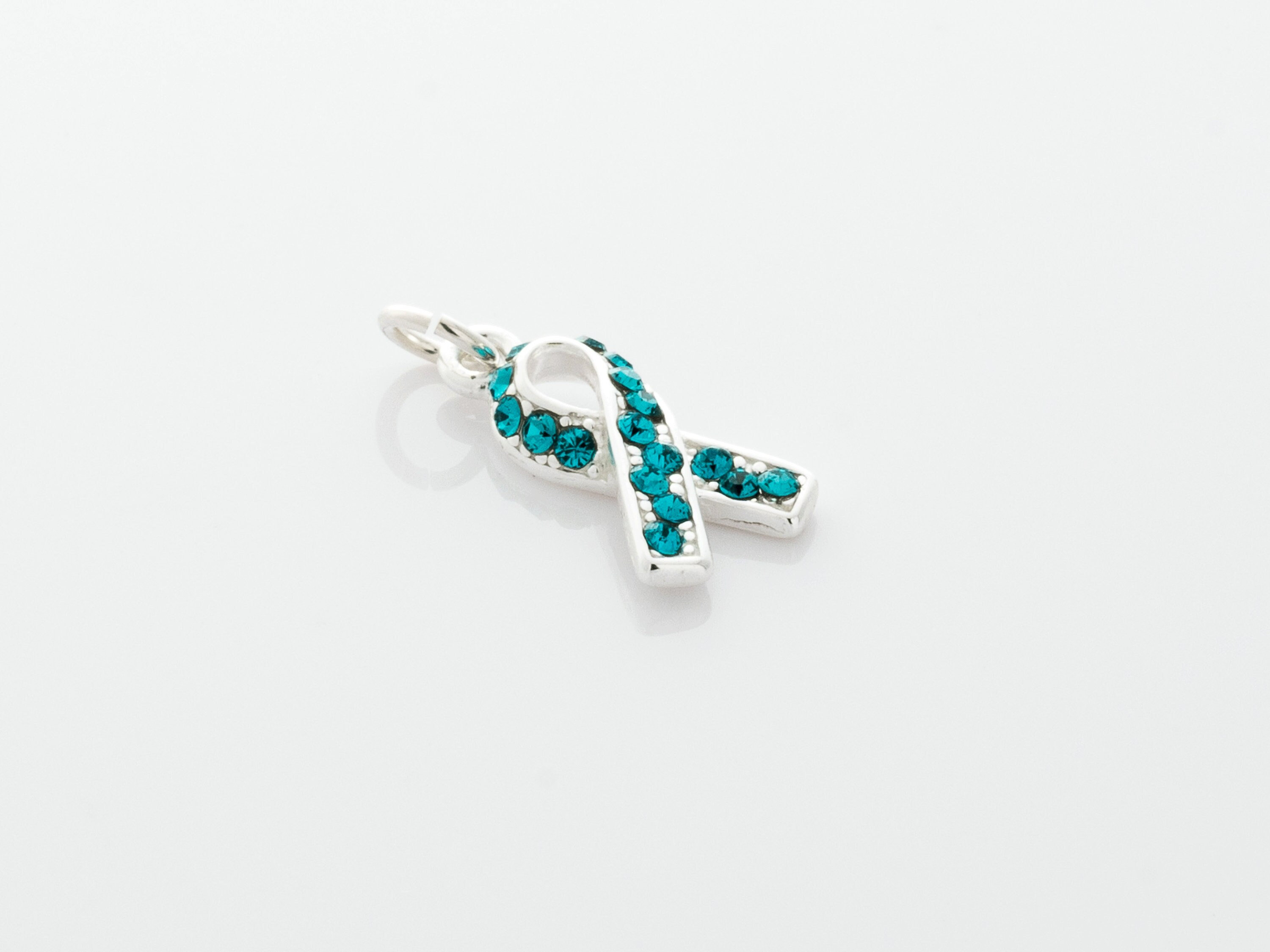 Teal CZ Sterling Silver Awareness Ribbon Charm, Awareness Ribbon Charm ...