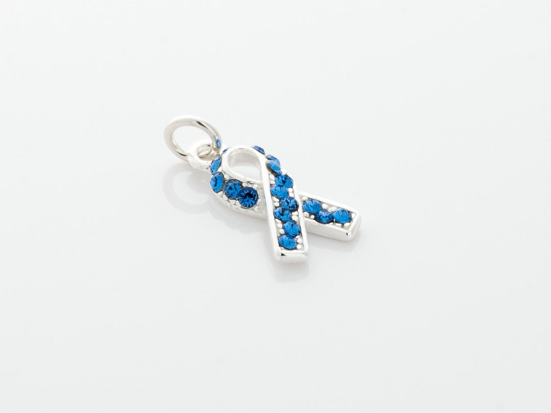 Blue CZ Sterling Silver Awareness Ribbon Charm, Awareness Ribbon Charm ...