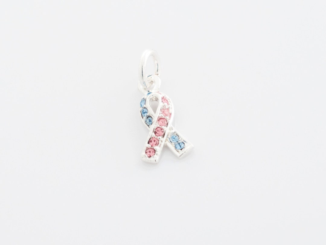 Sterling Silvertiny Pink and Blue CZ Ribbon Charm for Miscarriage ...