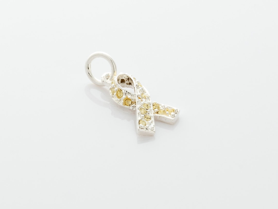 Yellow CZ Tiny Sterling Silver Awareness Ribbon Charm, Tiny Awareness ...
