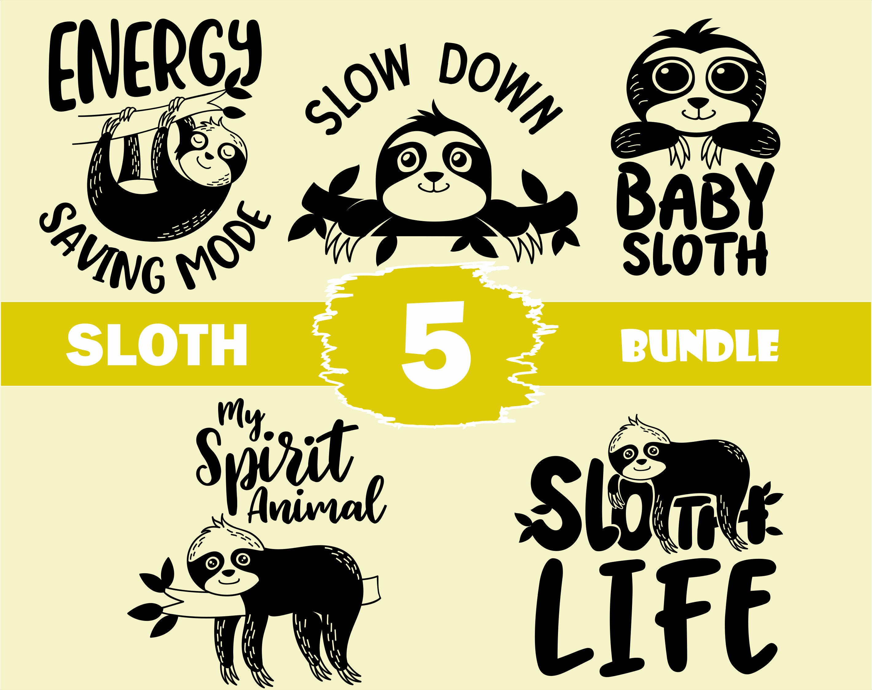 5 Sloth Bundle Sloth Svg Sloth Clipart Sloth Wall Art - Etsy