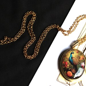 Large Oval Polished Brass Locket With an Art Nouveau Peacock Design ...