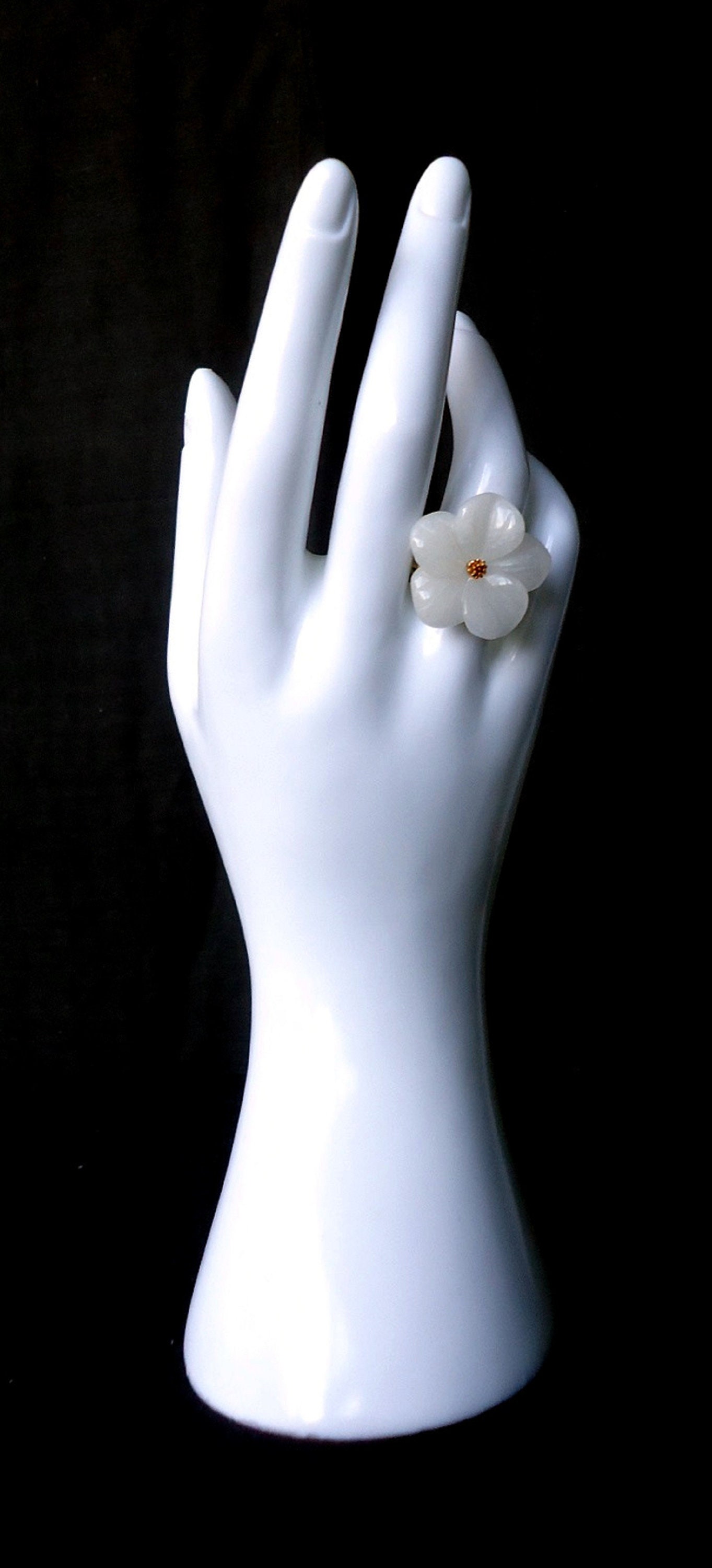 Vintage Style Adjustable White Jade Flower Ring - Etsy