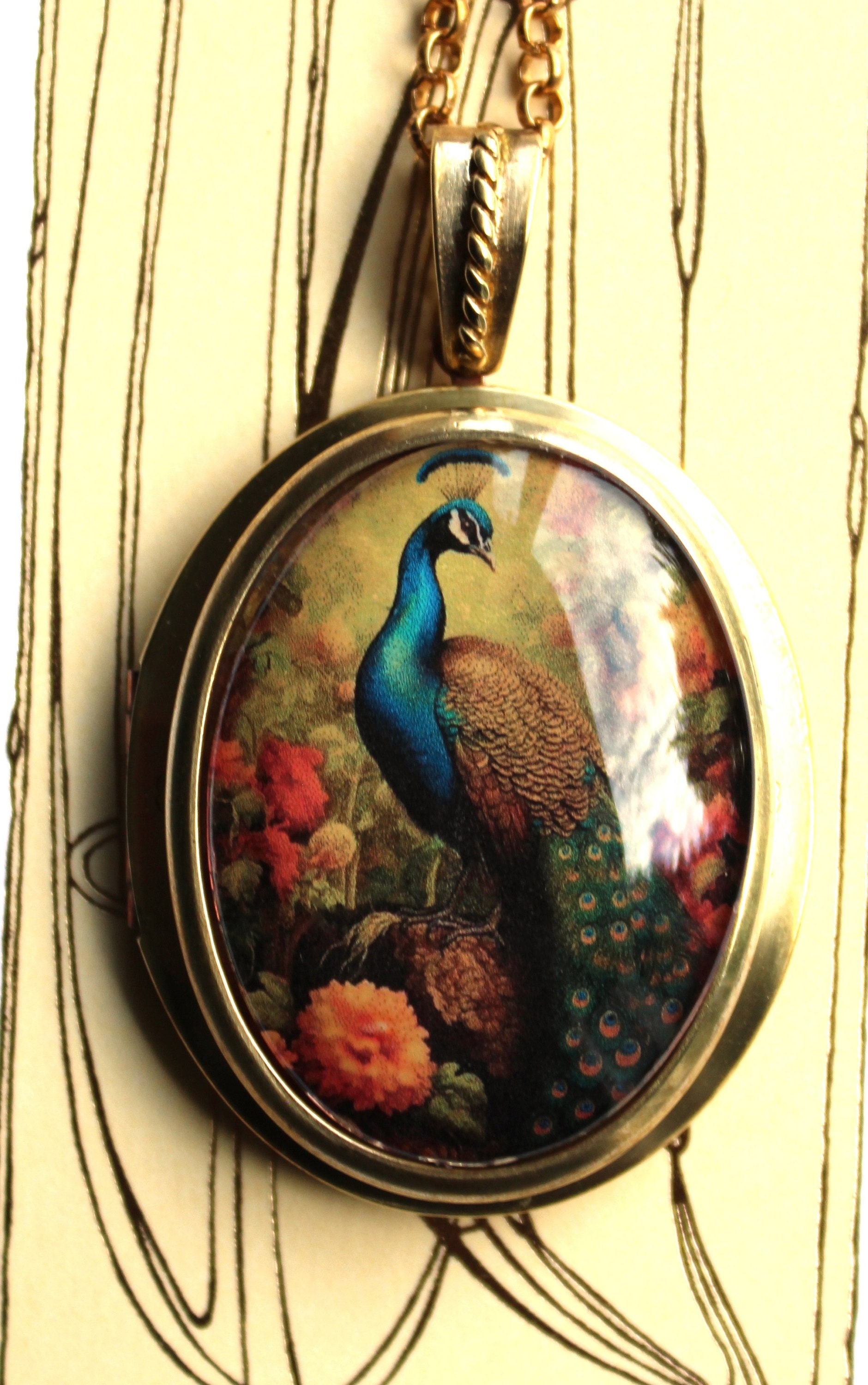 Large Oval Polished Brass Locket With an Art Nouveau Peacock - Etsy