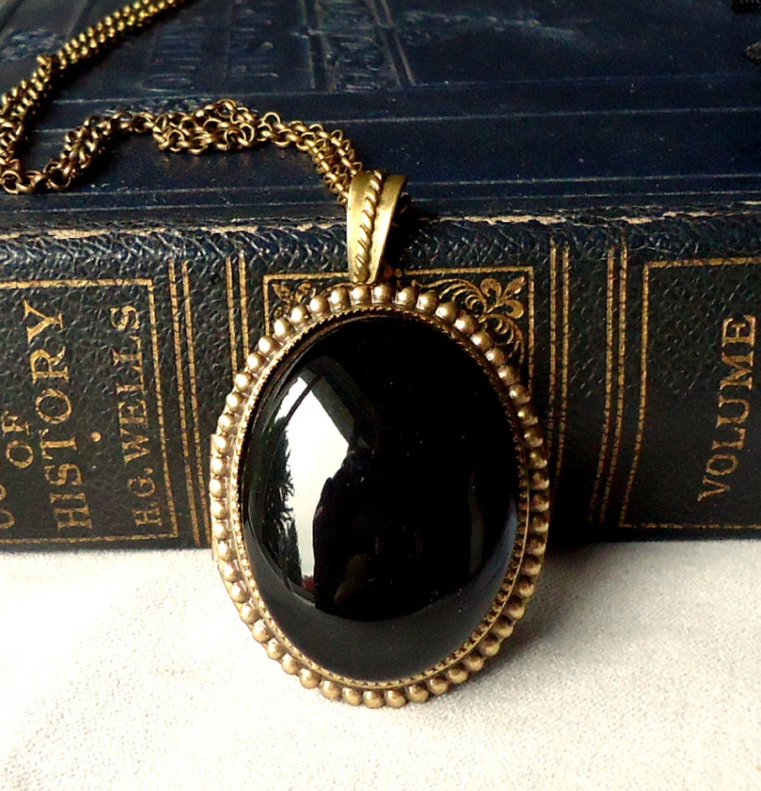 Extra Large Antiqued Brass Locket Necklace With Gemstone Cabochon - Etsy