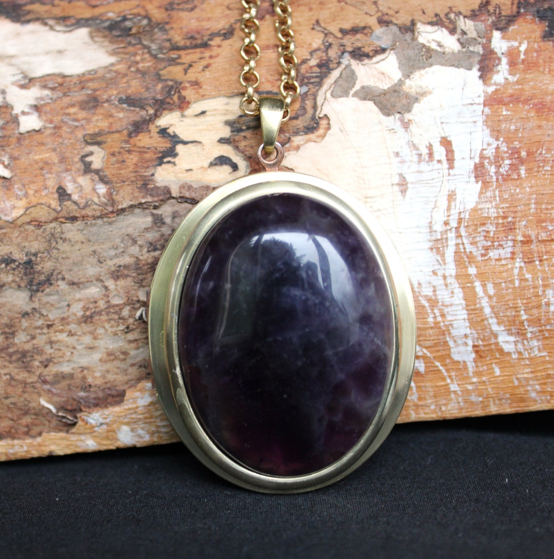 Large Vintage Style Oval Brass Locket With a Amethyst Stone - Etsy