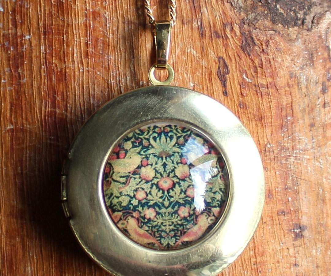 Vintage Style Round Polished Brass Locket With Glass Art Nouveau Design ...