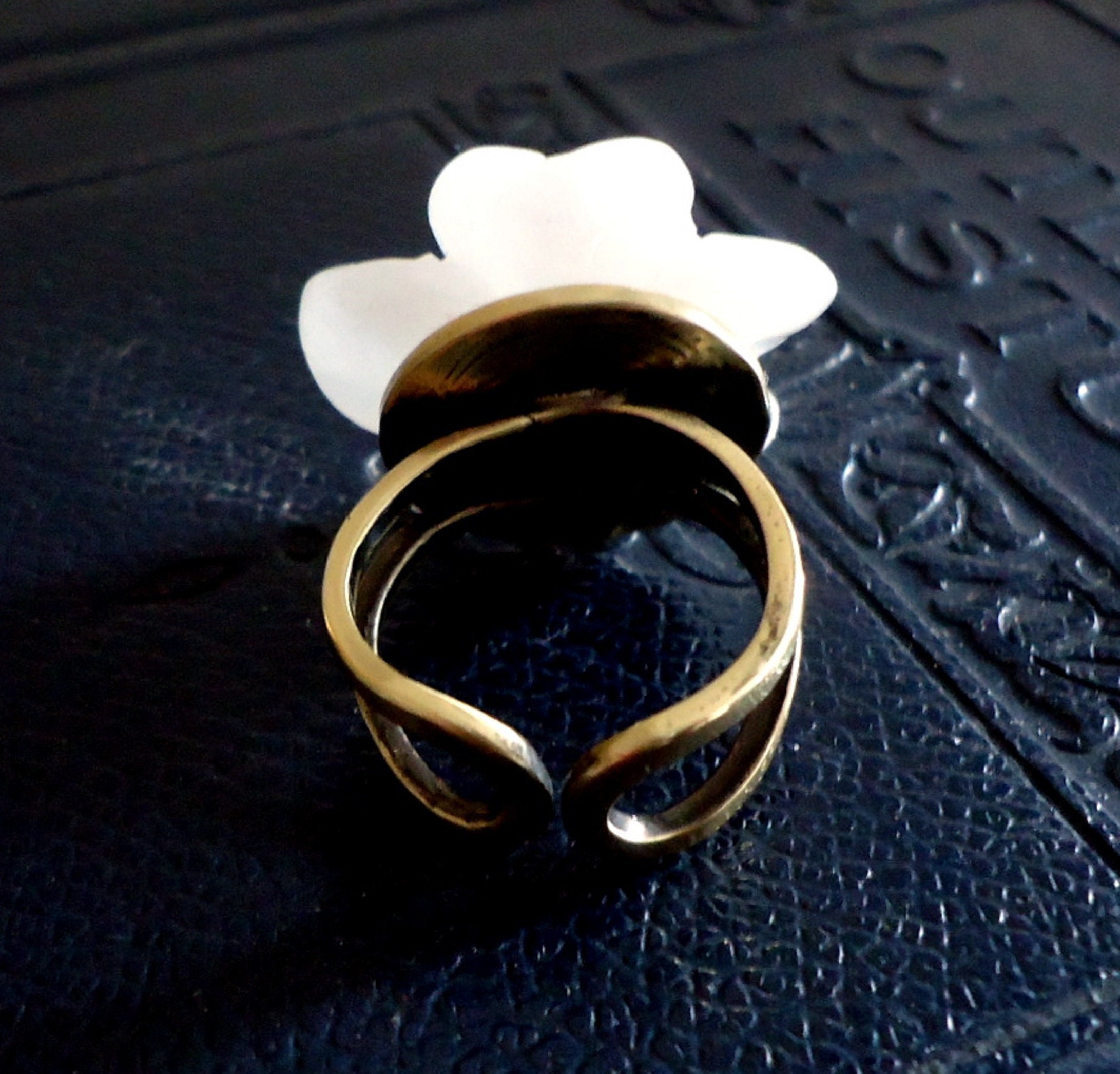 Vintage Style Adjustable White Jade Flower Ring - Etsy