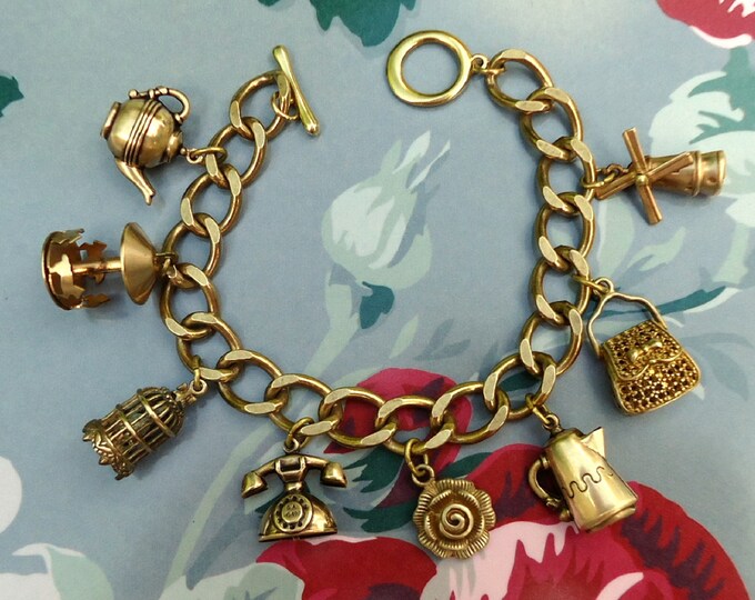 Vintage Style Chunky Brass Charm Bracelet - Etsy