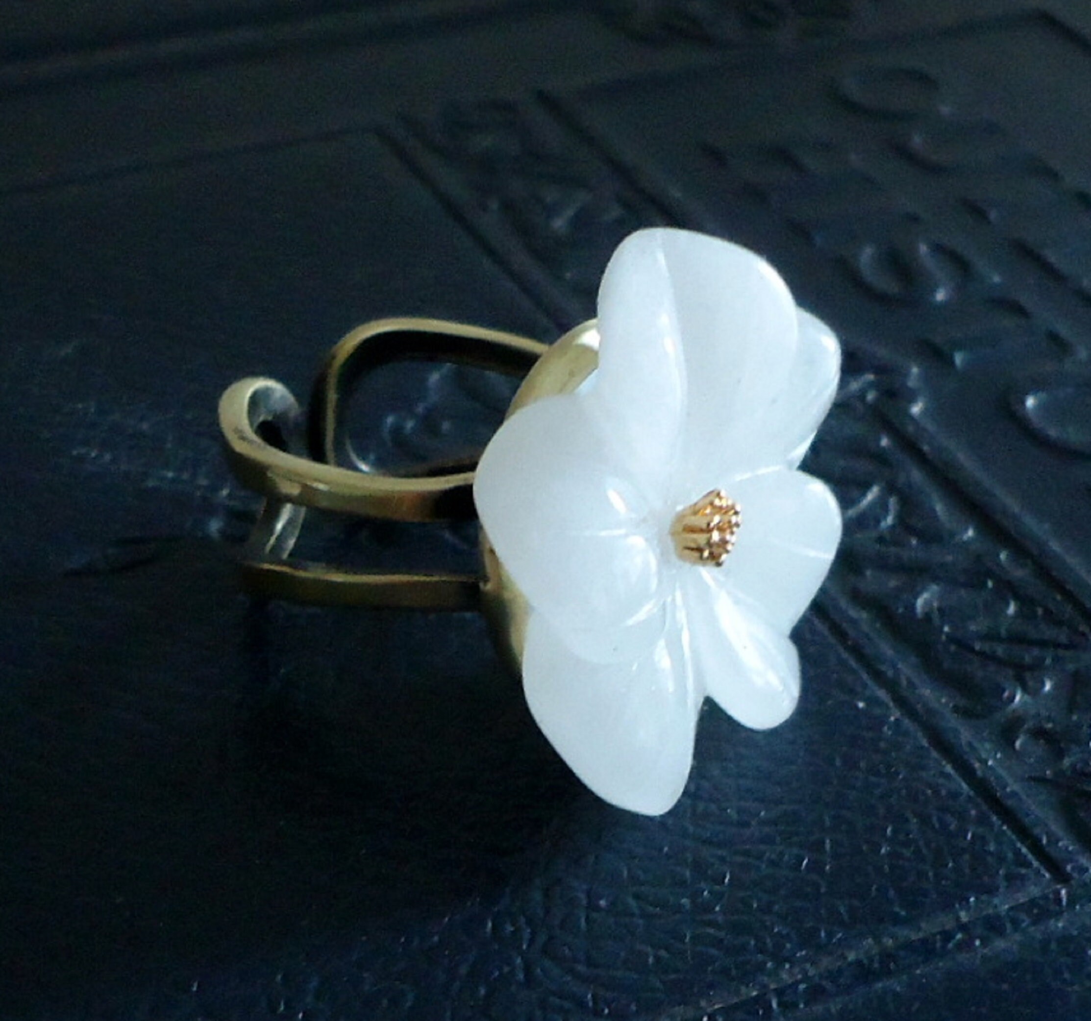 Vintage Style Adjustable White Jade Flower Ring - Etsy