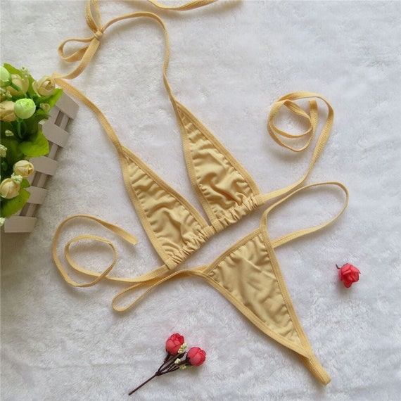 Khaki Extreme Micro Bikini Triangle Bikini Crotchless Bikini Etsy India