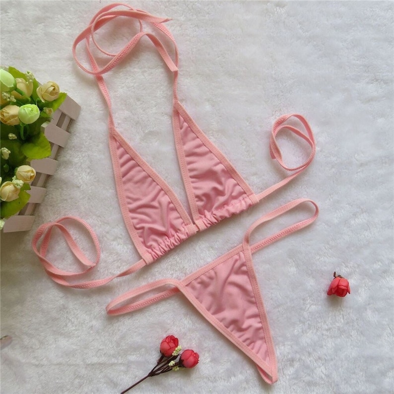 Pink Extreme Micro Bikini Triangle Bikini Crotchless Bikini Etsy Hong