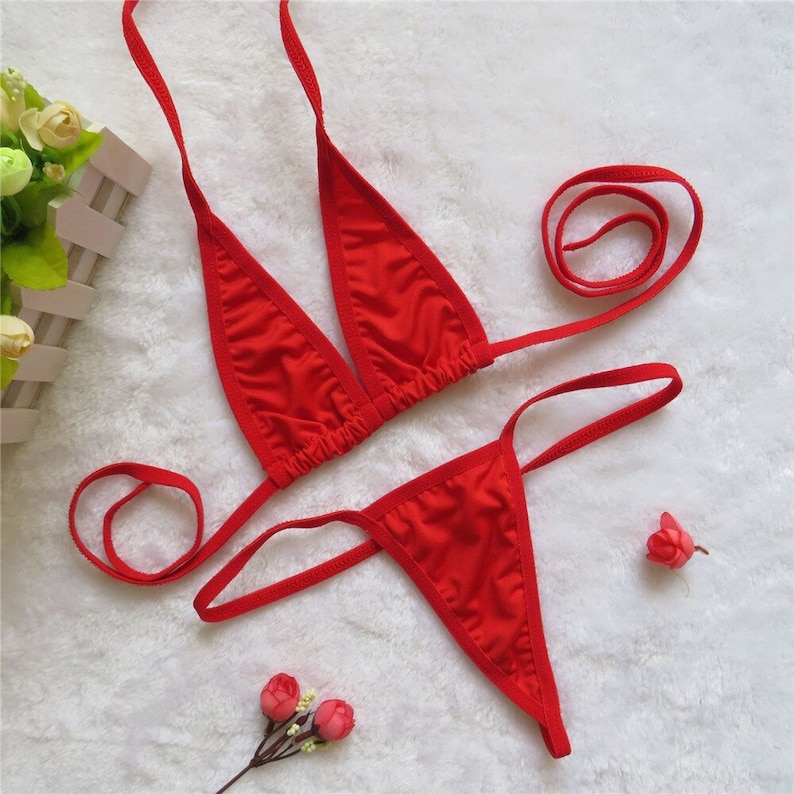 Blanc Extrême Micro Bikini Triangle Bikini Crotchless Bikini Etsy Canada