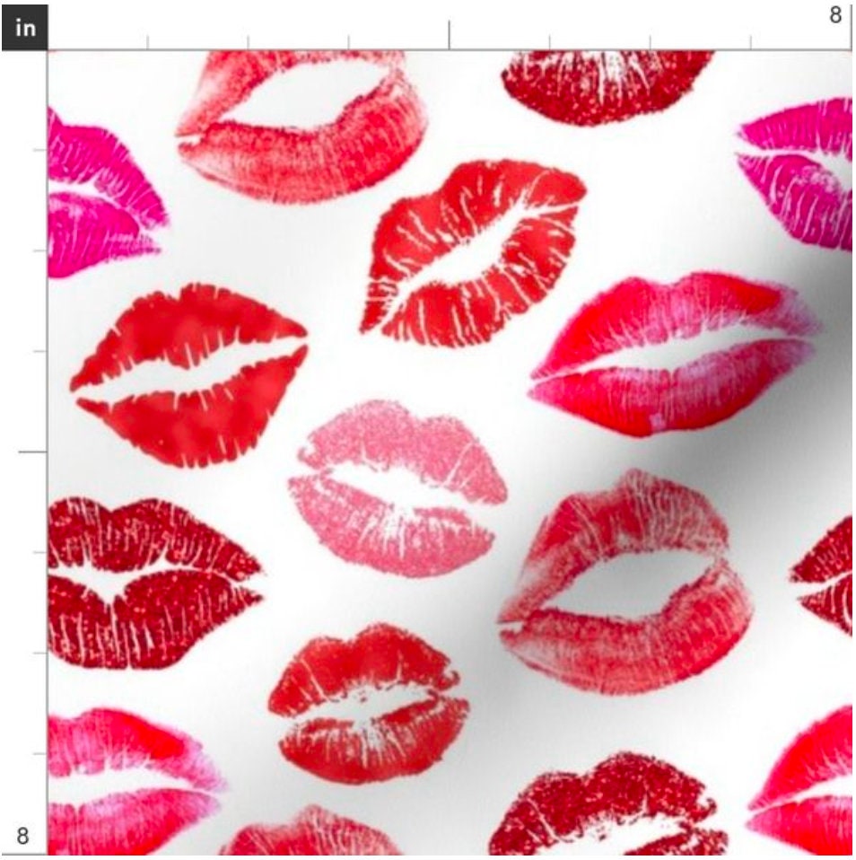 Lips Kisses Fabric By The Yard Valentine's Day Glitter | Etsy