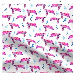 Pink Purple Watercolor Bubbles Turtles Fabric by the Yard Preppy ...
