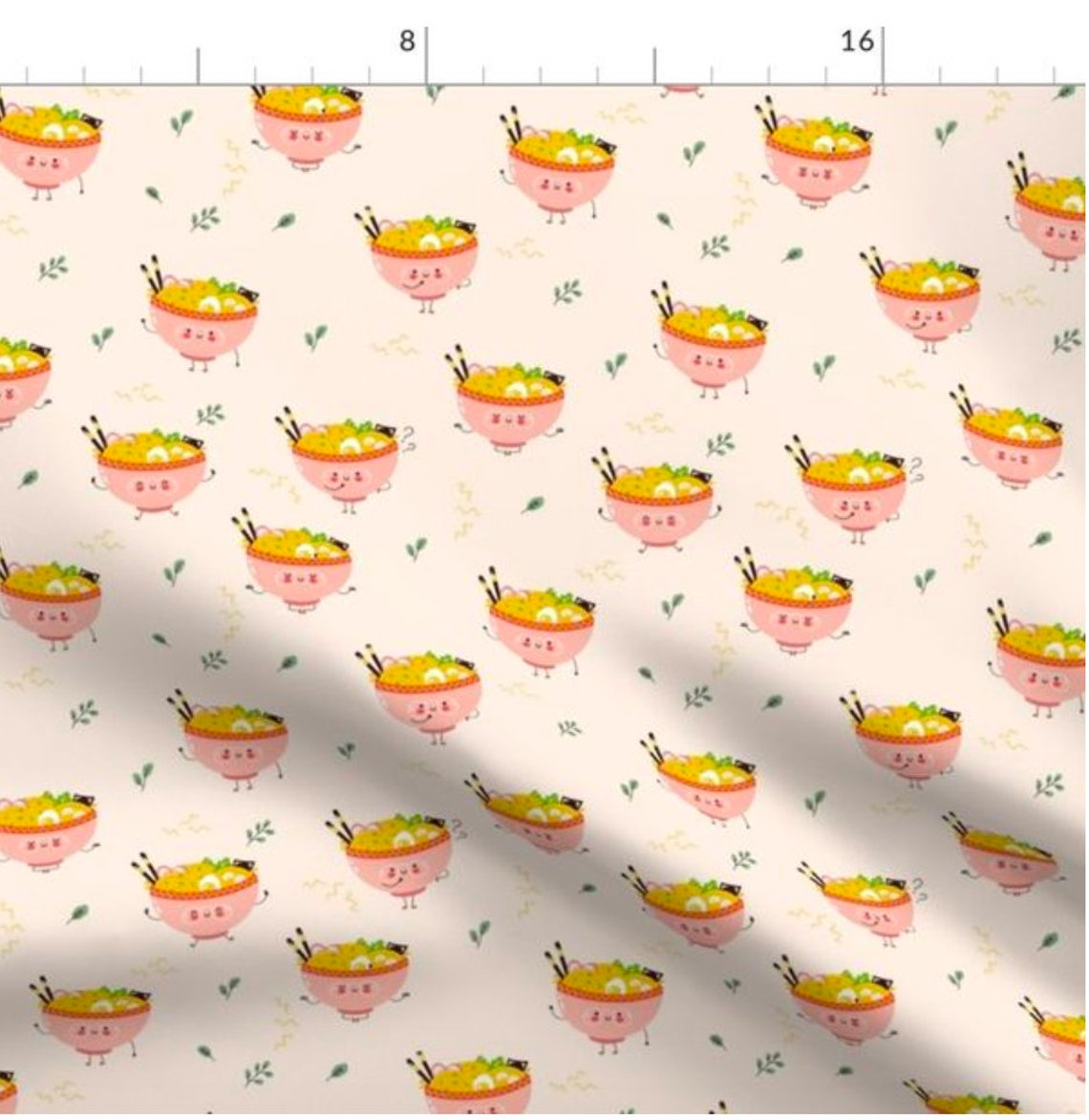 Happy Ramen Noodles Fabric by the Yard Kawaii Noodles Cute - Etsy