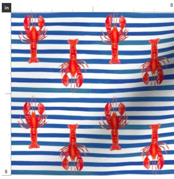 Nautical Preppy Lobster Fabric By The Yard Watercolor Navy | Etsy