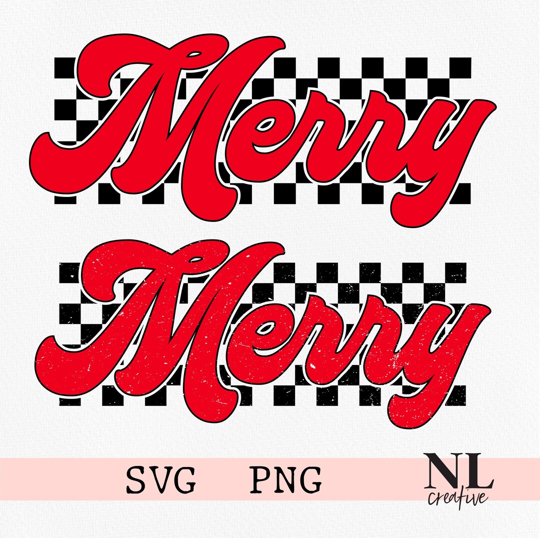 Retro Checkerboard Merry Christmas | Distressed and Non-distressed ...