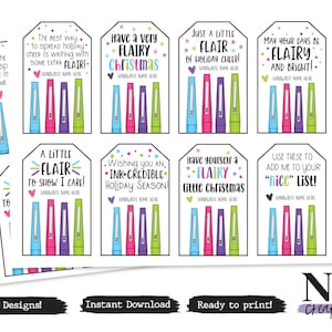 PRINTABLE Teacher Flair Pen Gift Tag | Teacher Gift Label | Bright ...