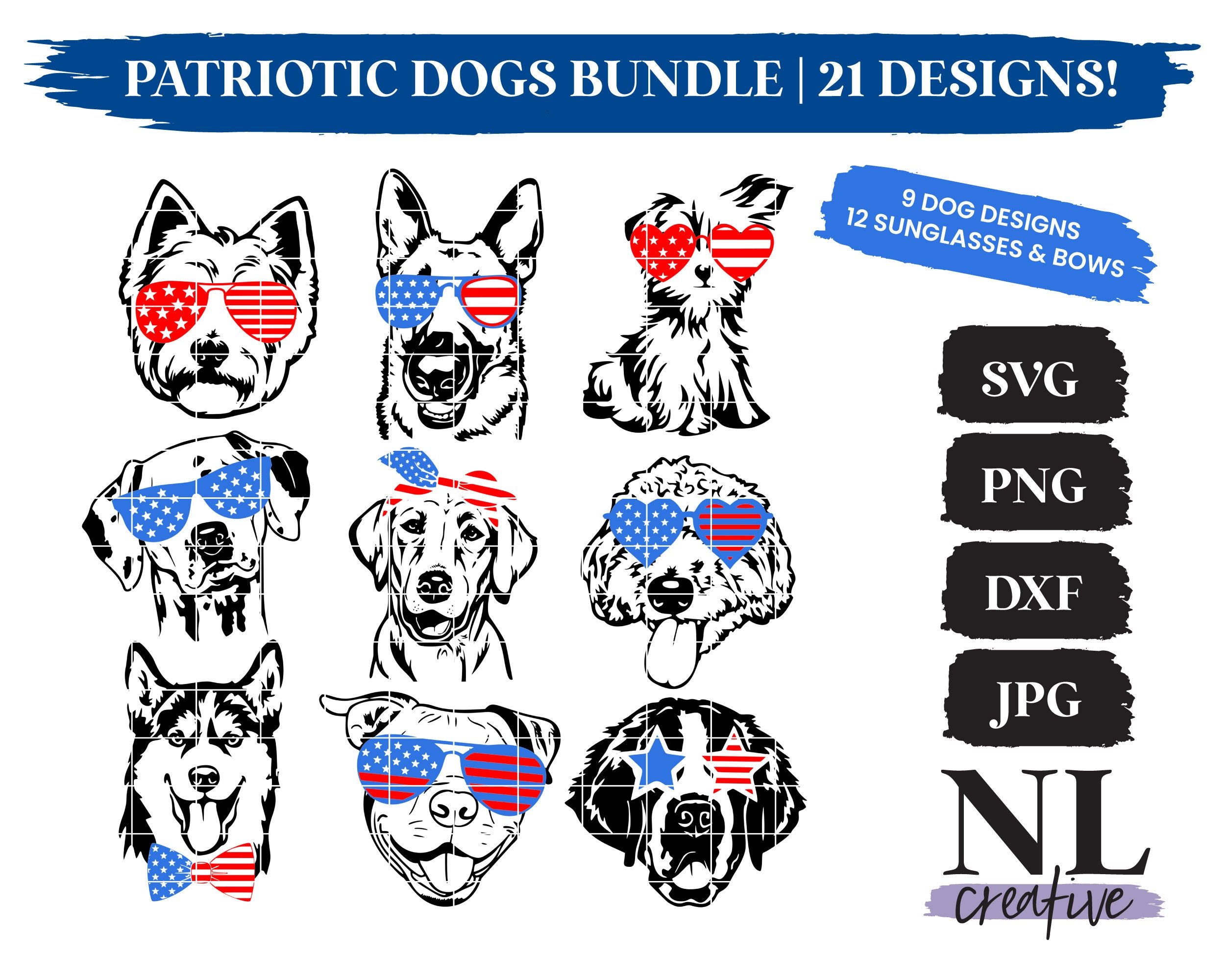 Patriotic Dogs Bundle SVG | Fourth of July Sunglasses and Bows | Cricut ...