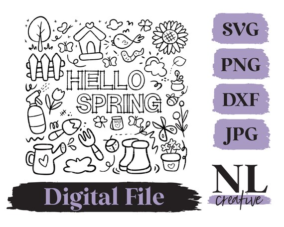 Hello Spring Coloring Doodle SVG Cricut Silhouette | Etsy