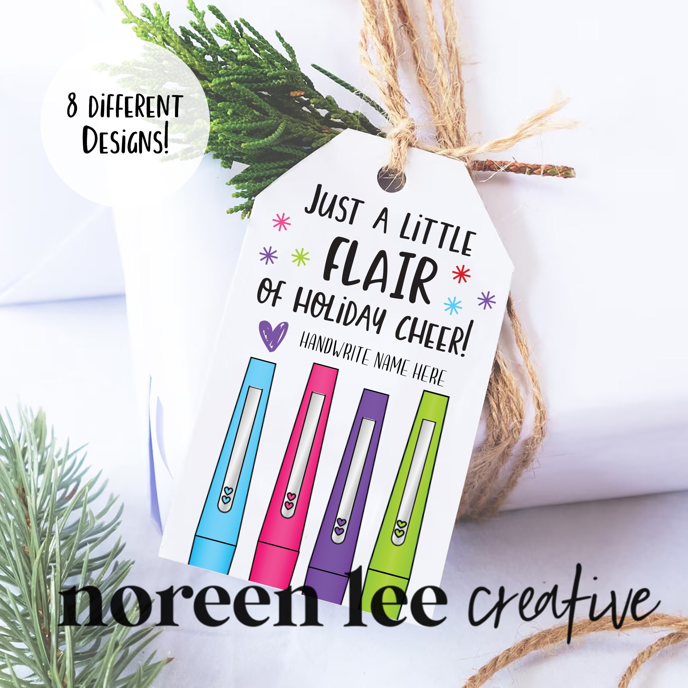 Teacher Flair Pen Gift Tags: Bright Christmas Colors (instant Download ...