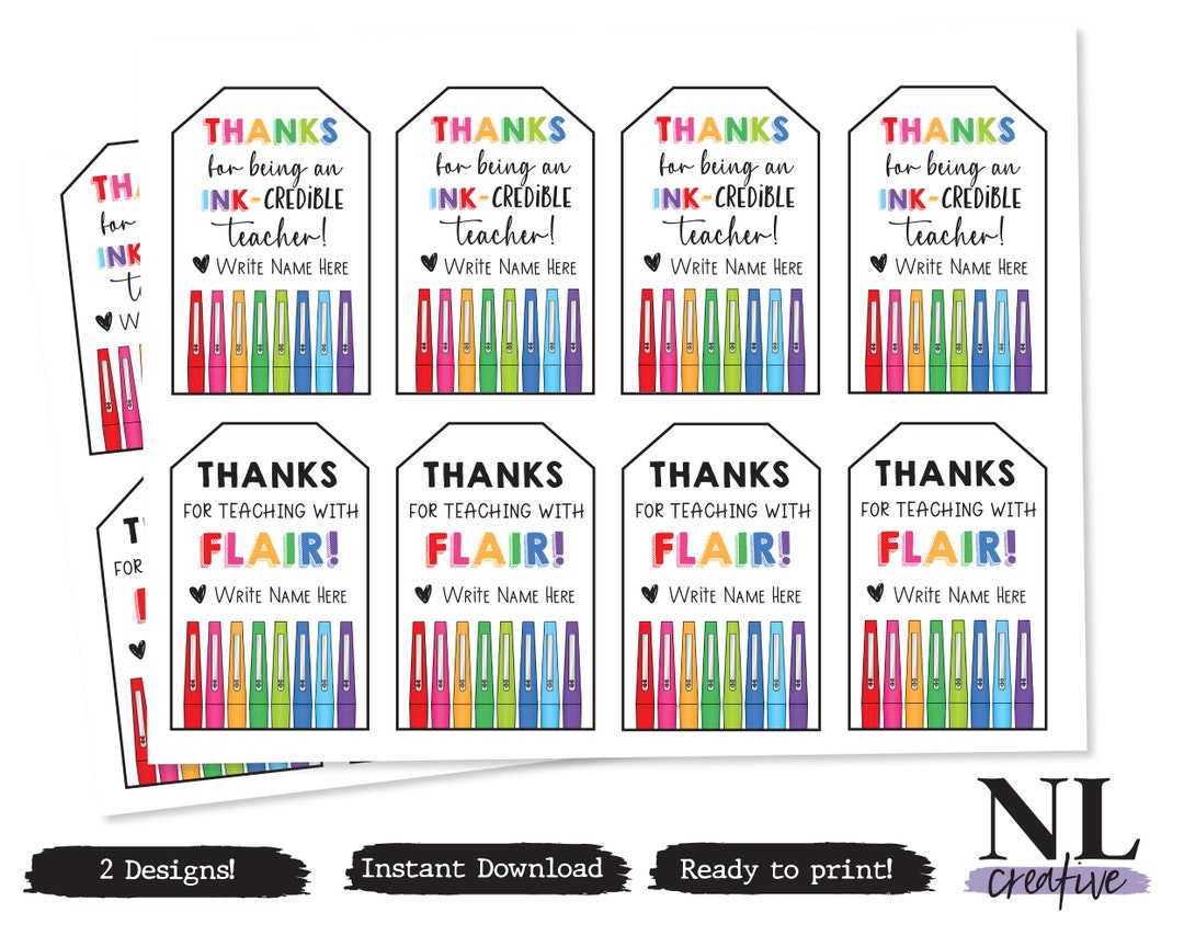 PRINTABLE Teacher Flair Pen Gift Tag | End of School Year Appreciation ...