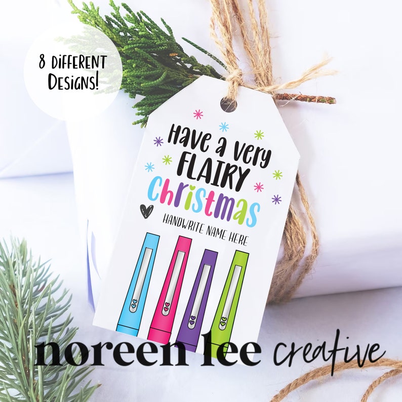 Teacher Flair Pen Gift Tags: Bright Christmas Colors (instant Download ...