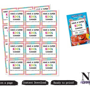 Teacher End of Year Kool Aid Label Student Gift Tag Instant Download ...