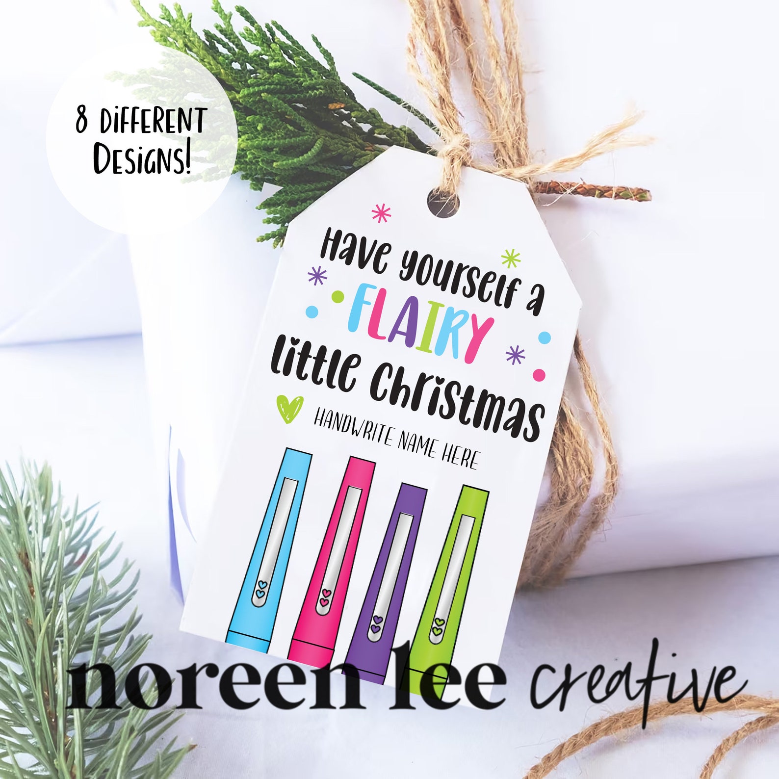 Teacher Flair Pen Gift Tags: Bright Christmas Colors (instant Download ...