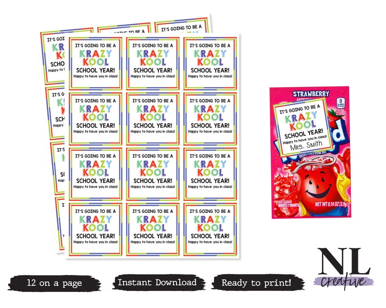 Teacher Back to School Kool Aid Label: Student Gift Tag (instant ...