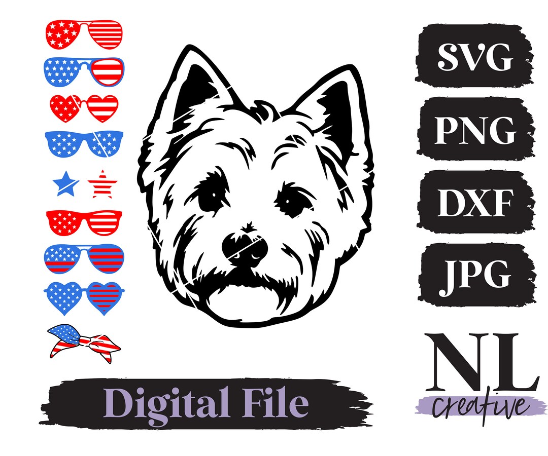 Patriotic Dog With Sunglasses SVG | Westie | Cricut, Silhouette ...
