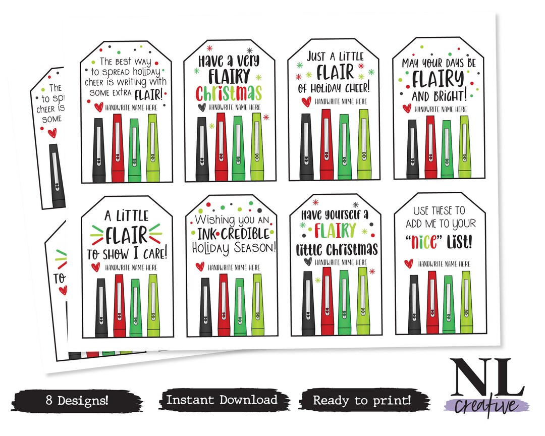 Teacher Flair Pen Gift Tags: Christmas Colors (printable Digital ...