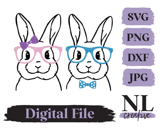 Cute Bunny With Glasses SVG Cricut Silhouette Sublimation - Etsy
