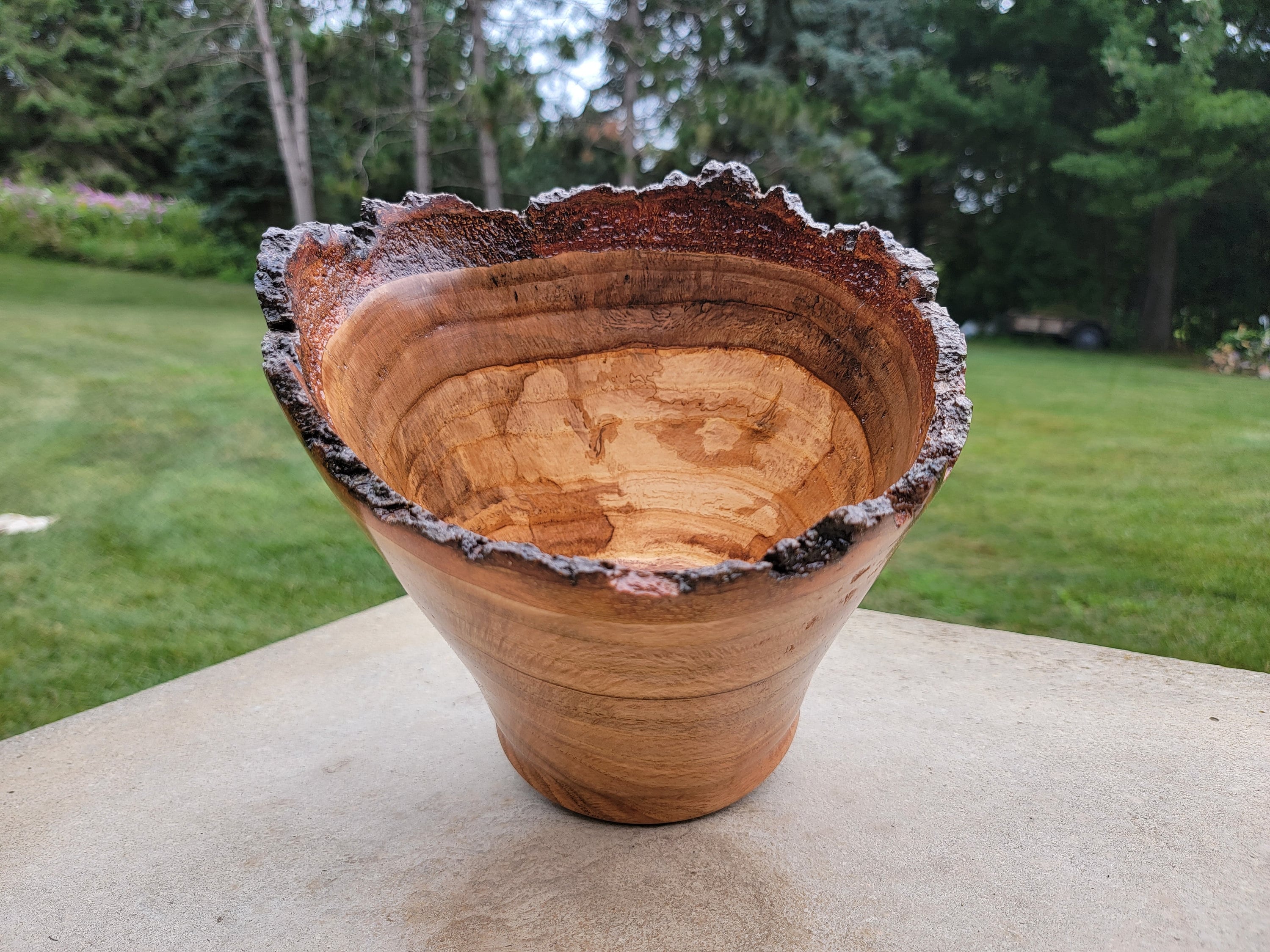 ET61: Large White Oak Burl Wood Bowl With Natural Bark Edge, One of a ...