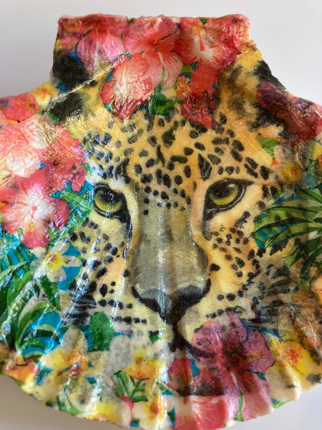 Ring Dish Scallop Shell, Leopard Decoupage Trinket Dish, Cufflink Dish ...