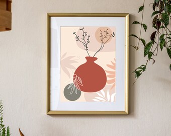 Terracotta Boho Modern Planter Wall Decor Poster, House Plant Print ...