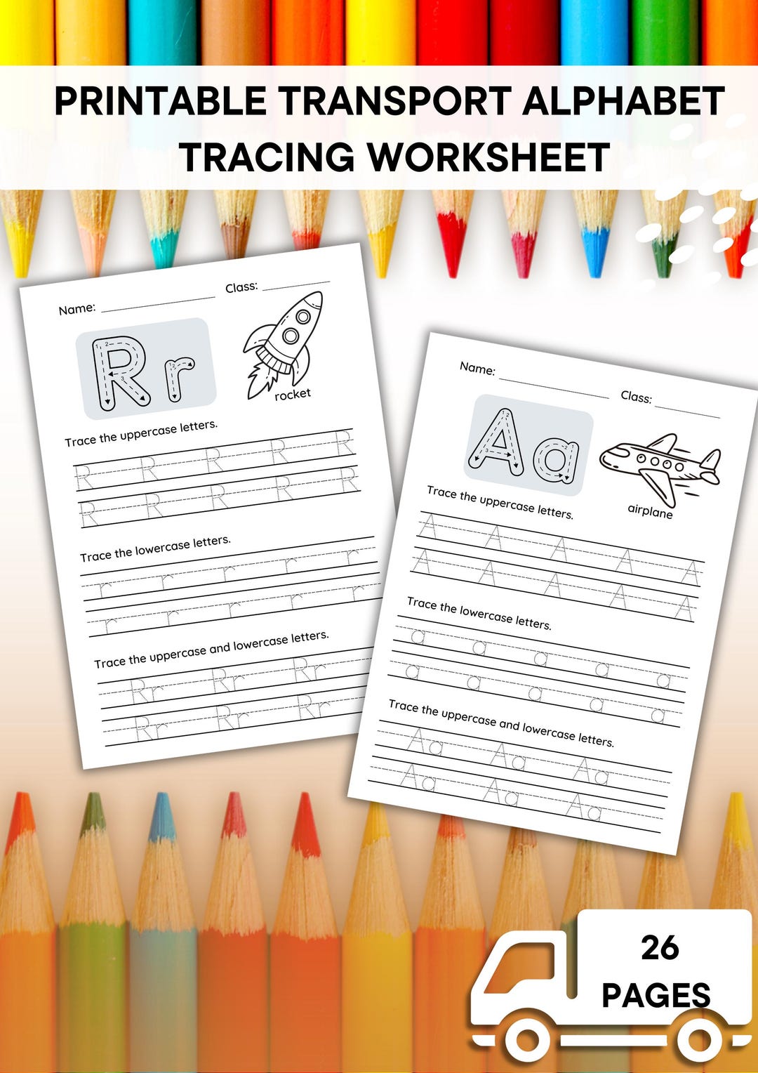 Printable Transport Alphabet Tracing, Coloring Worksheet for Kids, ABC ...