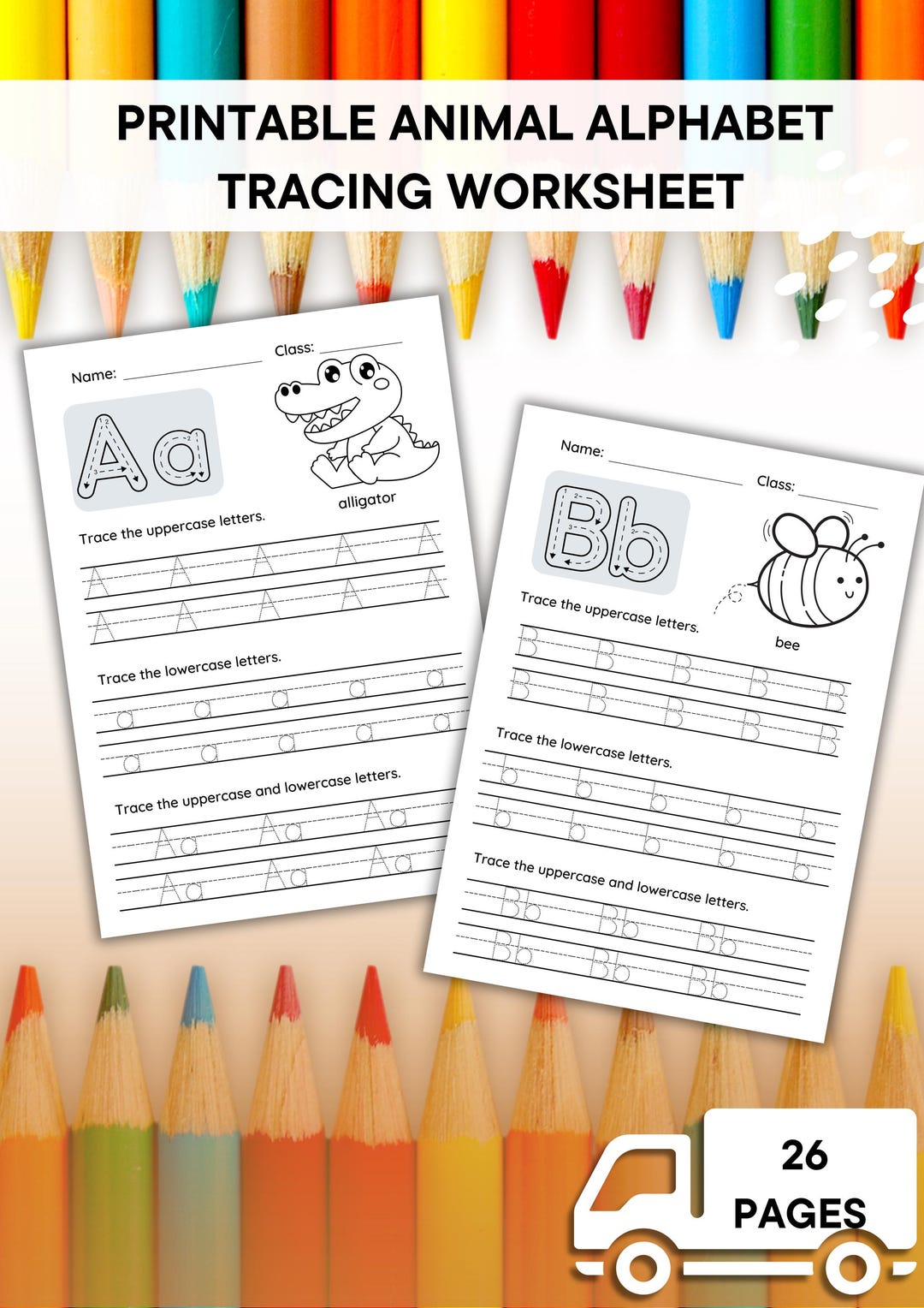 Printable Animal Alphabet Tracing, Coloring Worksheet for Kids, ABC ...