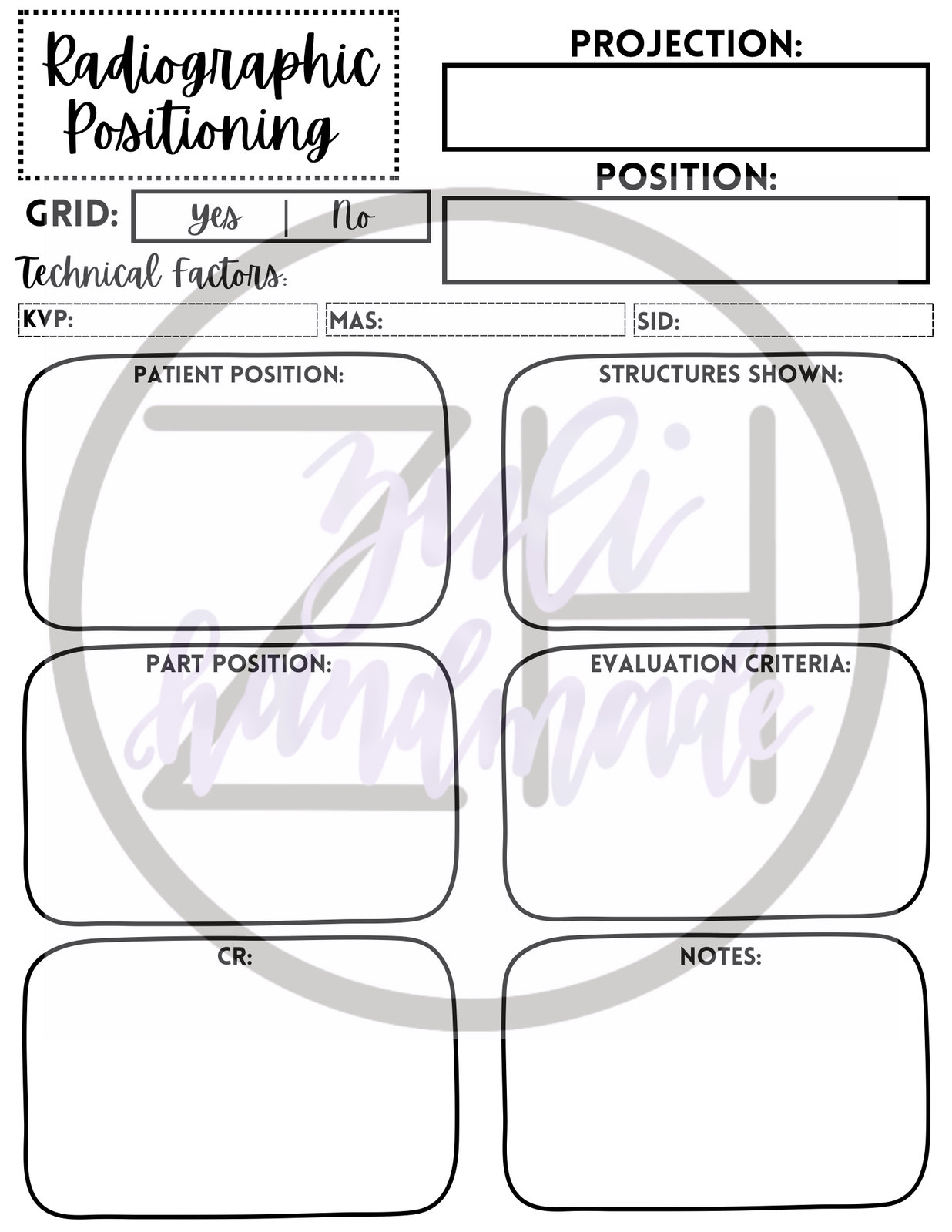 Radiographic Positioning Notes Template - Etsy