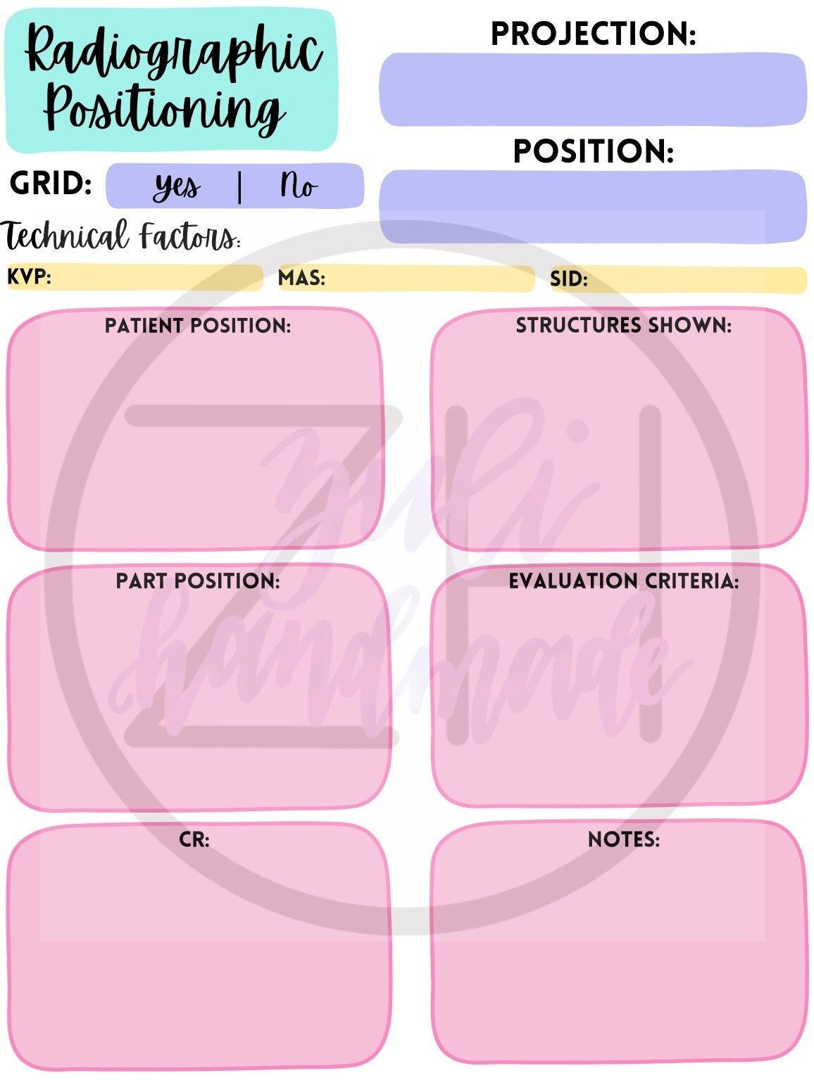 Radiographic Positioning Notes Template - Etsy