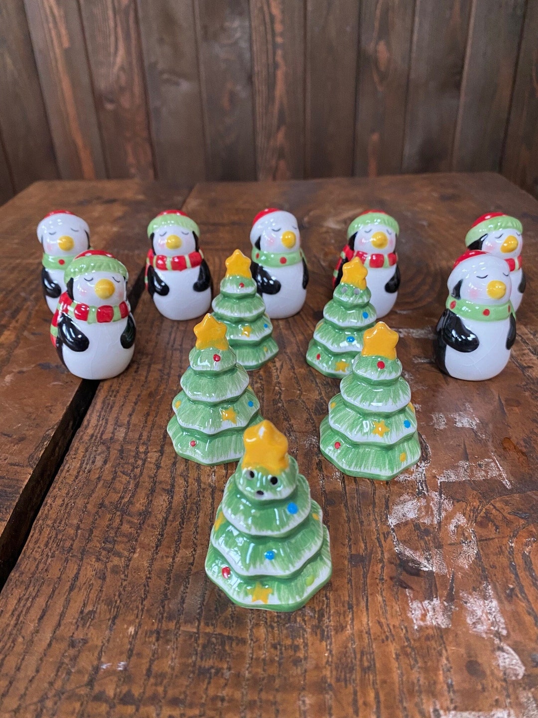 Ceramic Small 7 Penguins and 5 Christmas Tree Salt & Pepper Shakers - Etsy