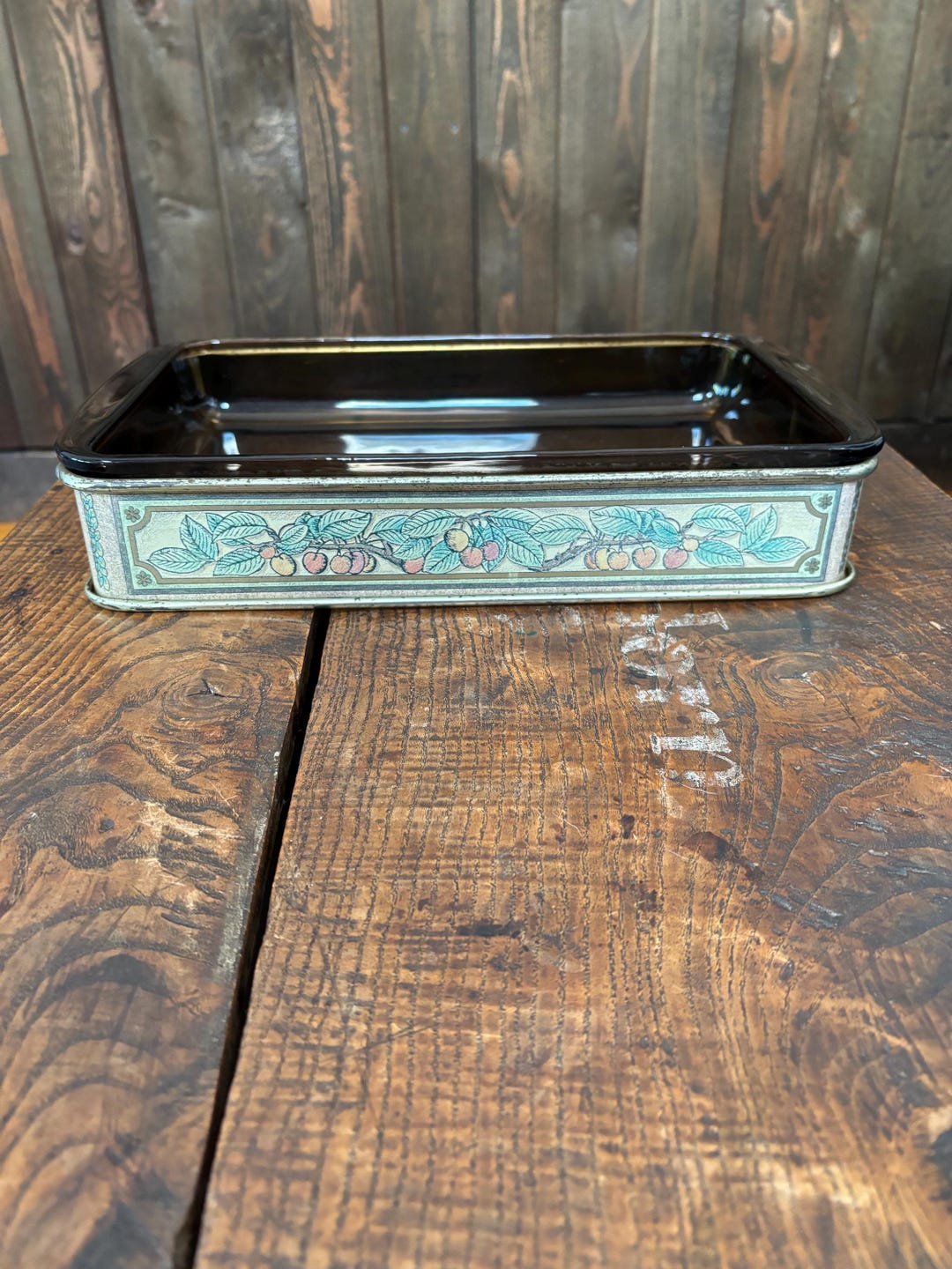 Vintage Fruit Pyrex Metal Holder Caddy With Amber Glass 232 Pyrex ...