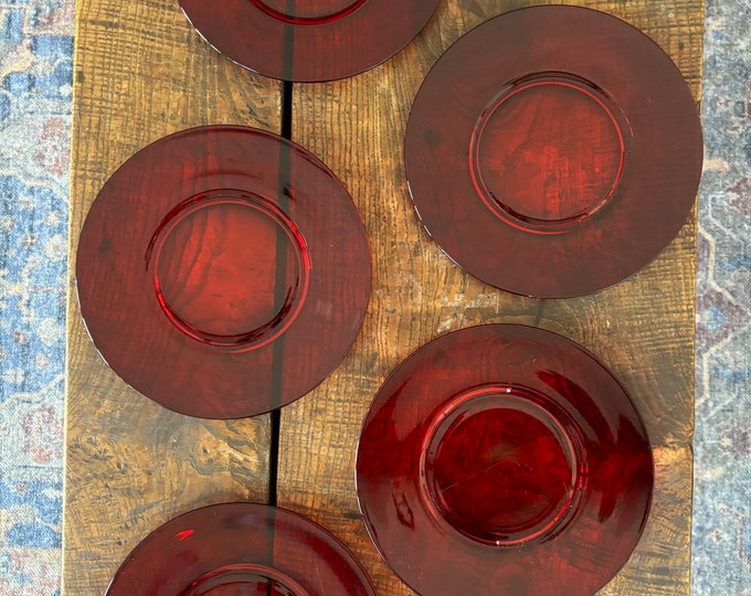 5 Ruby Red Glass Lunch Plates - Etsy
