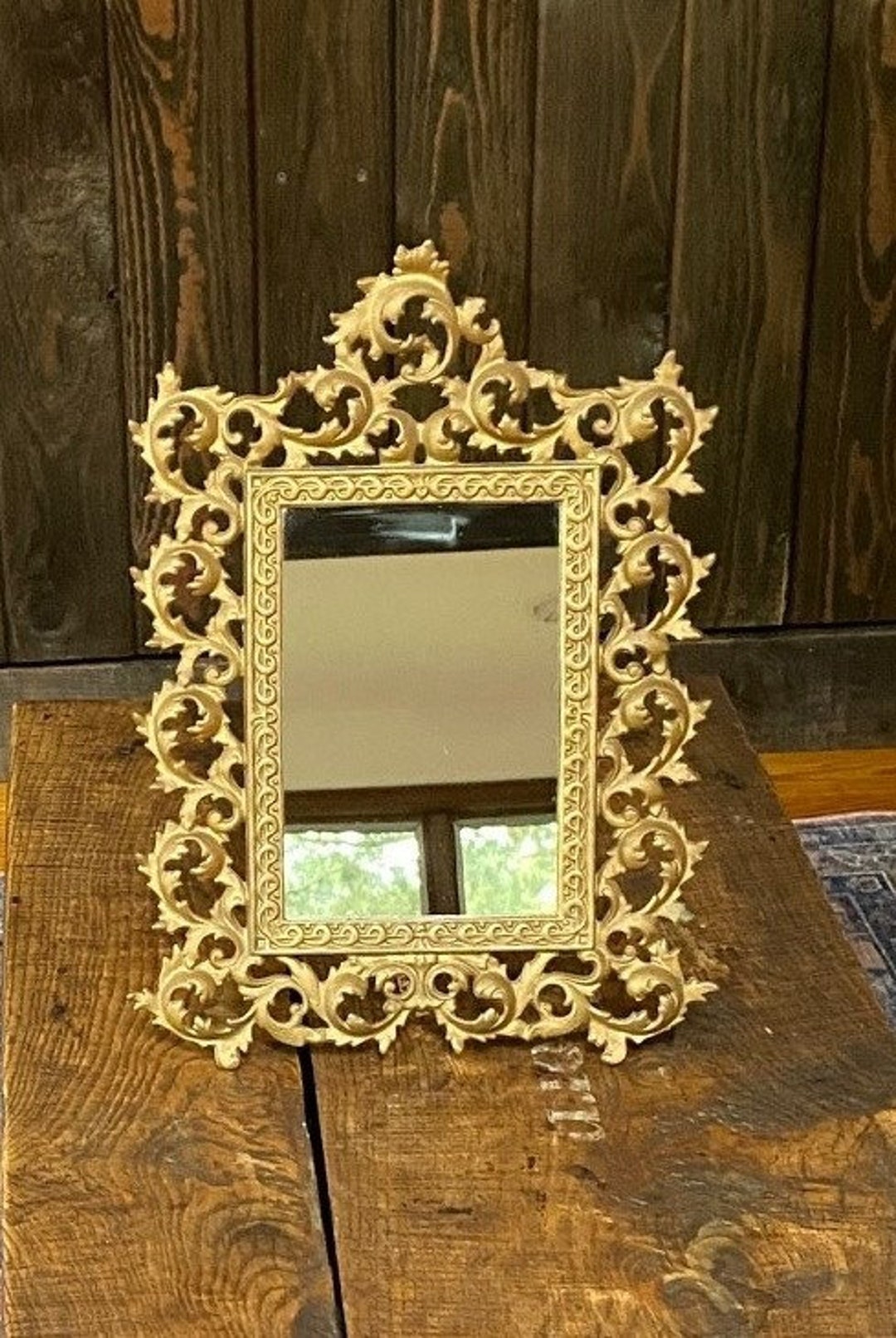 Victorian Iron Art Mirror W/ Easel Bronz Gilt - Etsy