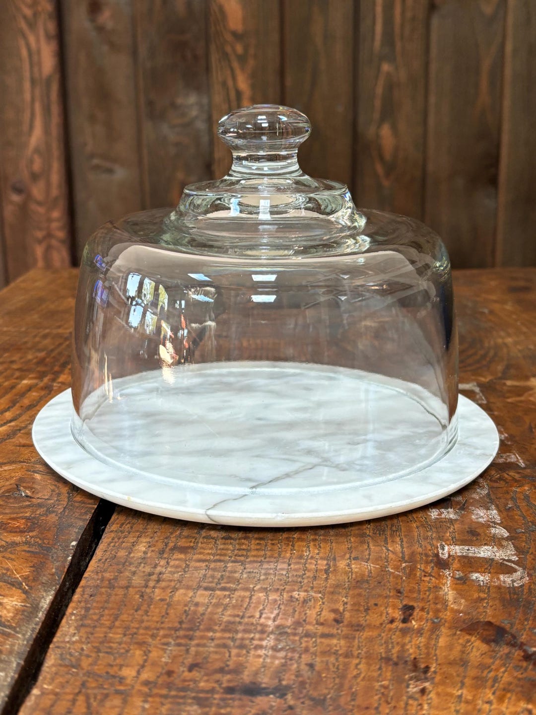 Vintage Cheese Cloche Clear Glass Dome Marble Base - Etsy