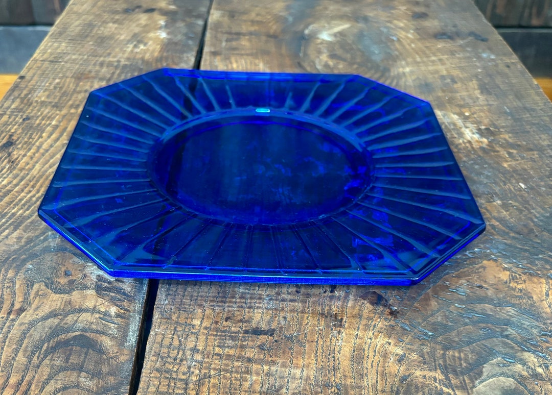 Art Deco Cobalt Blue Glass Cake Platter - Etsy