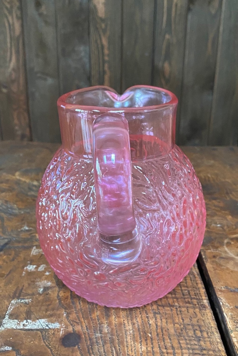 Pink Clear Glass Textured/crinkle Pattern Round Pitcher - Etsy
