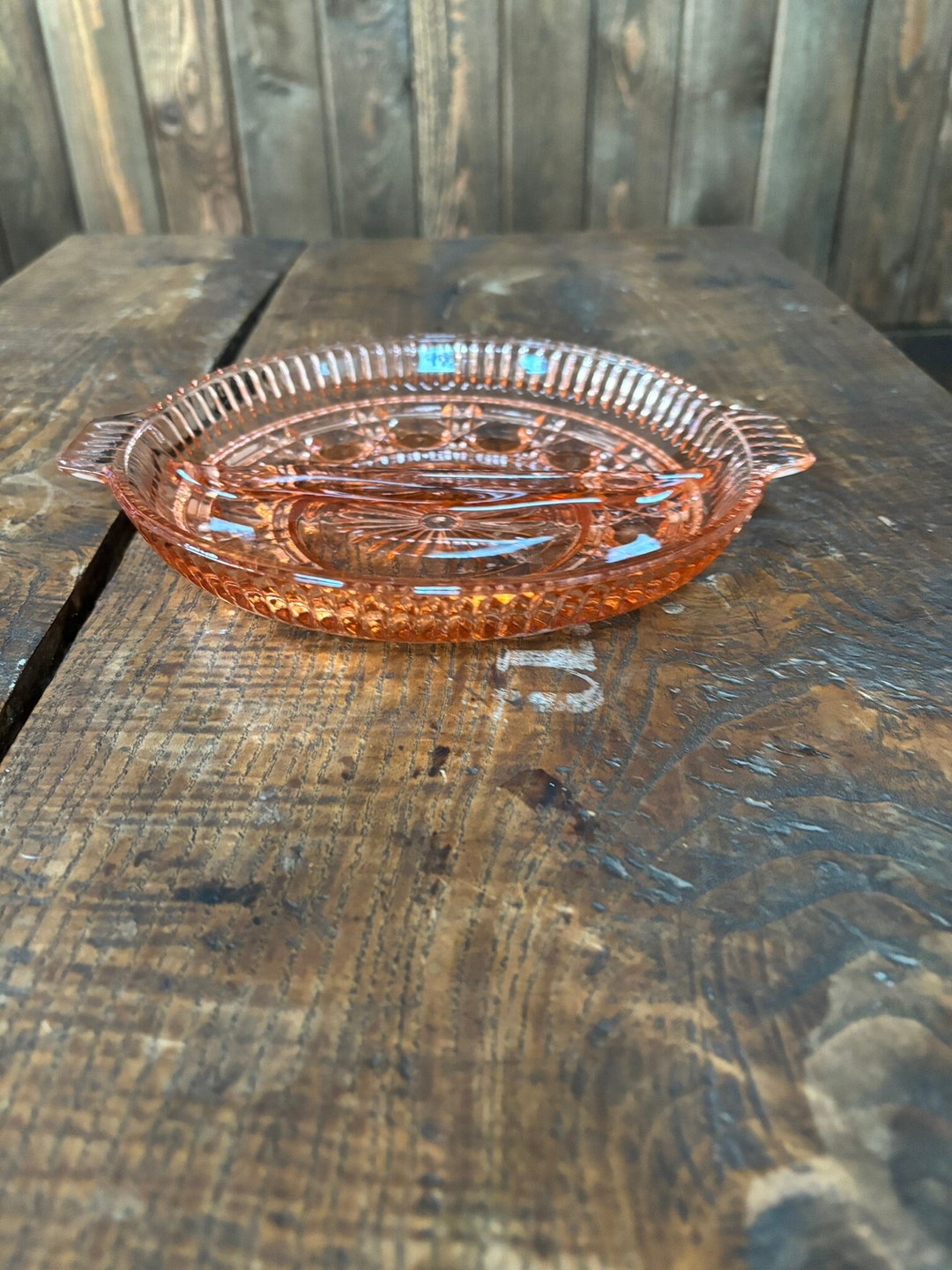Pink/peach Indiana Glass Windsor Pattern Divided Candy Relish Dish - Etsy