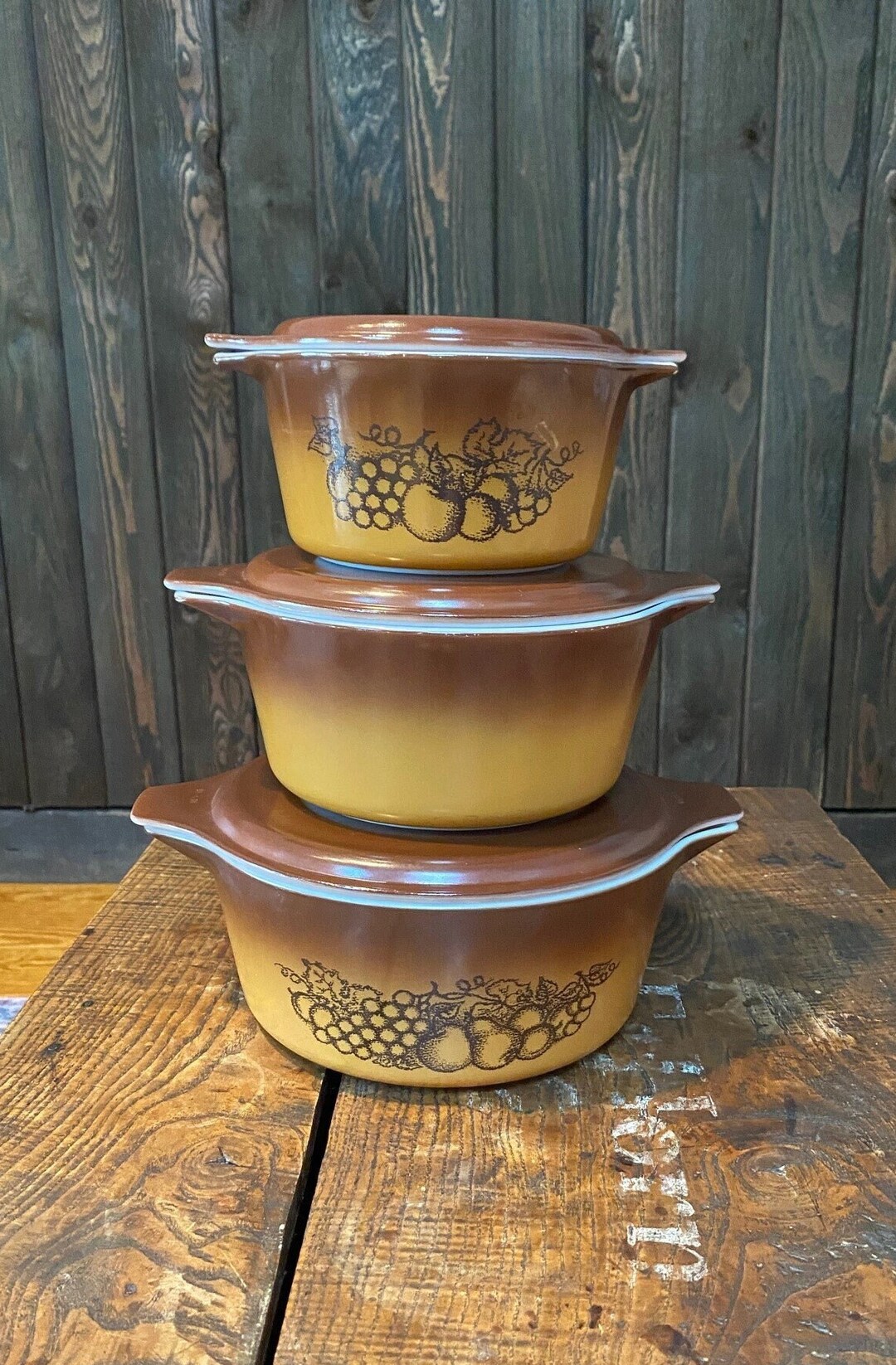 Vintage Set of 3 Pyrex Orchard Fruit Cinderella Casseroles W/lids - Etsy